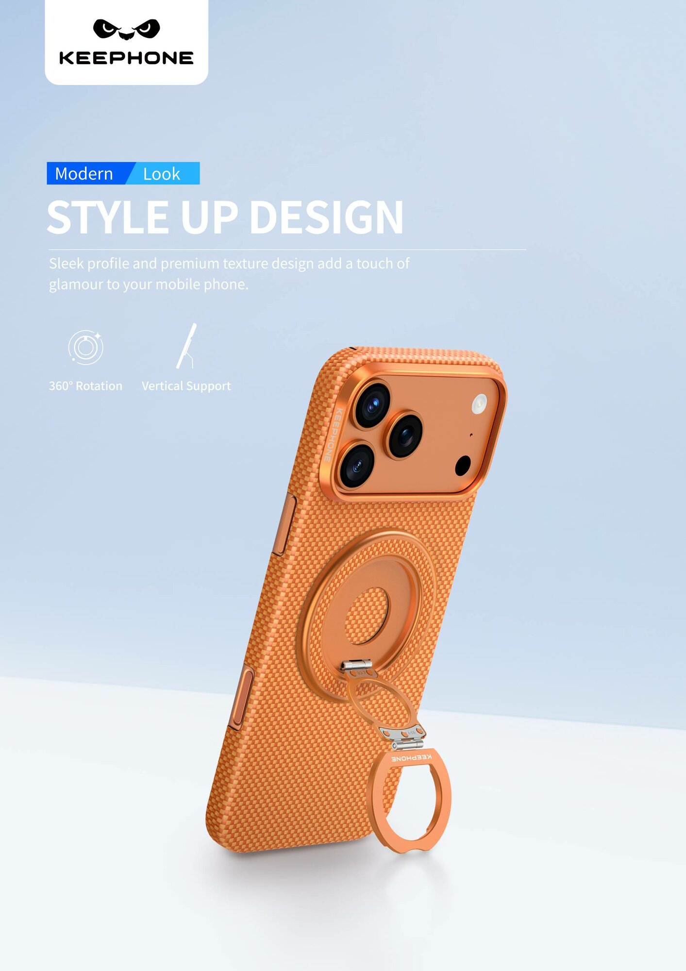 Магнитный держатель KEEPHONE KEVLAR GRIP MAGNETIC DUAL-RING / Попсокет с магсейф KEEPHONE KEVLAR GRIP / Оранжевый