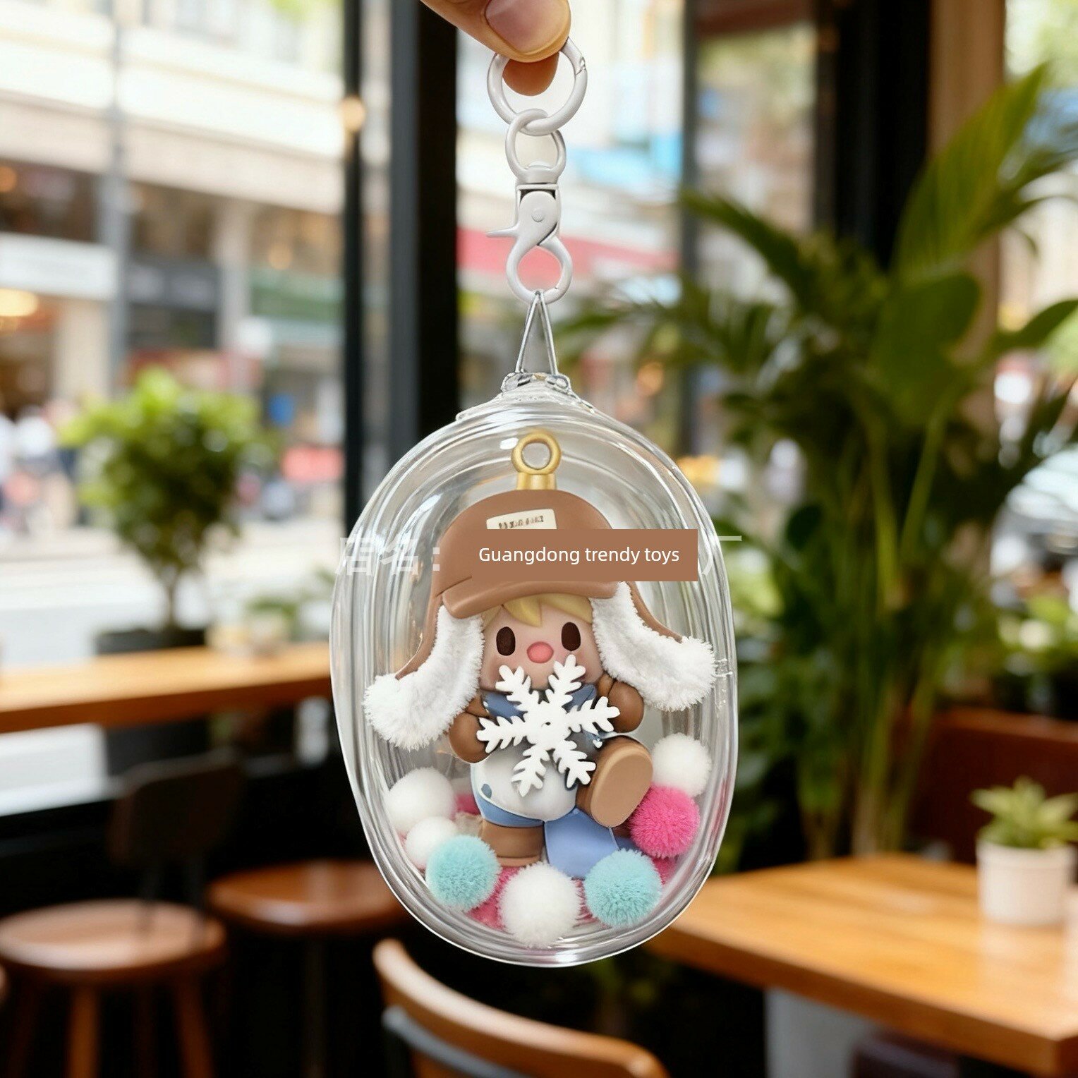 Малый чехол для мини-кукольных фигурок Poppymart с ключеном и конфетти-шариком, тема снежинки, прозрачный щит для