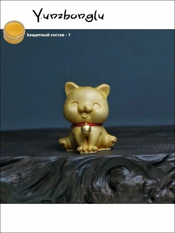 Статуэтка кошки, Натуральная древесина, Настольный аксессуар, Деревянная резьба