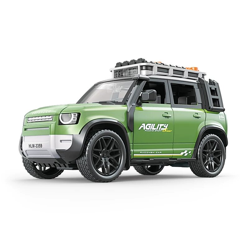 Модель автомобиля Land Rover Defender 1:28 с LED-подсветкой, звуковыми эффектами и открывающимися дверями -