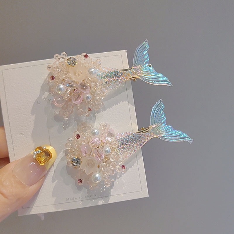 Новые корейские аксессуары для волос, нишевые украшения, милые заколки для челки, украшенные стразами боковые заколки, заколки для волос в стиле русалки.