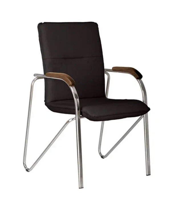 Стул офисный BRABIX самба/SAMBA, хром каркас, накладки дерево, кожзам черный 1.031 V4