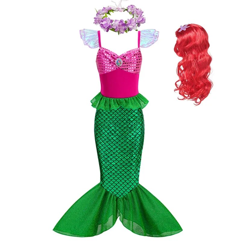 Платье принцессы Русалочки Диснея для девочек, детский костюм Русалочки Ариэль, детское карнавальное платье для дня рождения, выпускного вечера