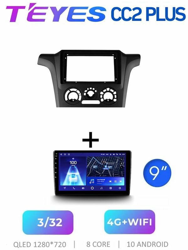 Магнитола 9" Teyes CC2 Plus 3/32 Gb для Mitsubishi Outlander 1 2002-2008 F1 Кондиционер