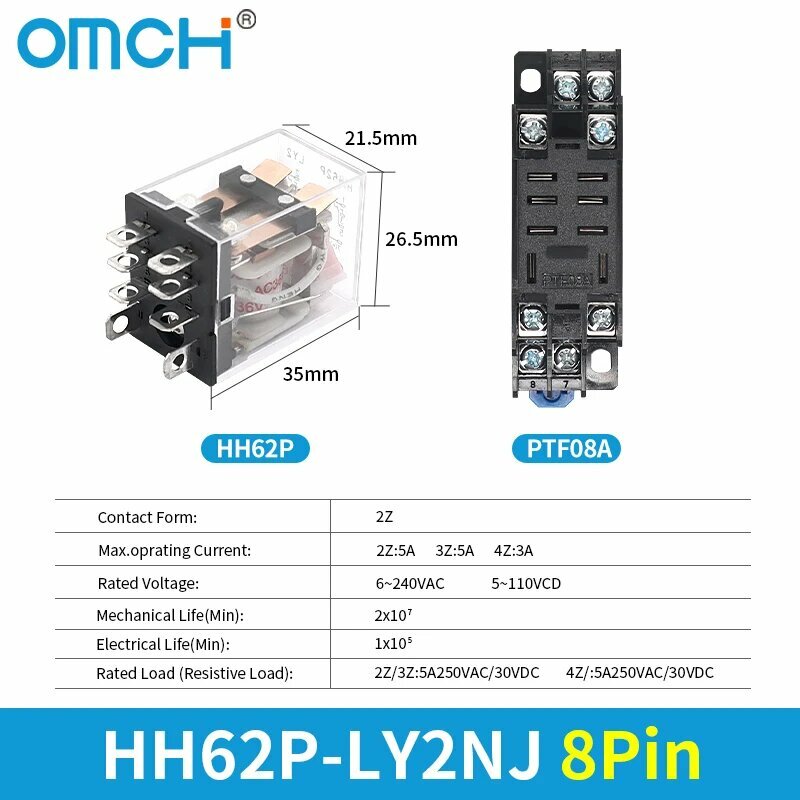 OMCH Реле электромагнитное HH62P с базой 110V, AC