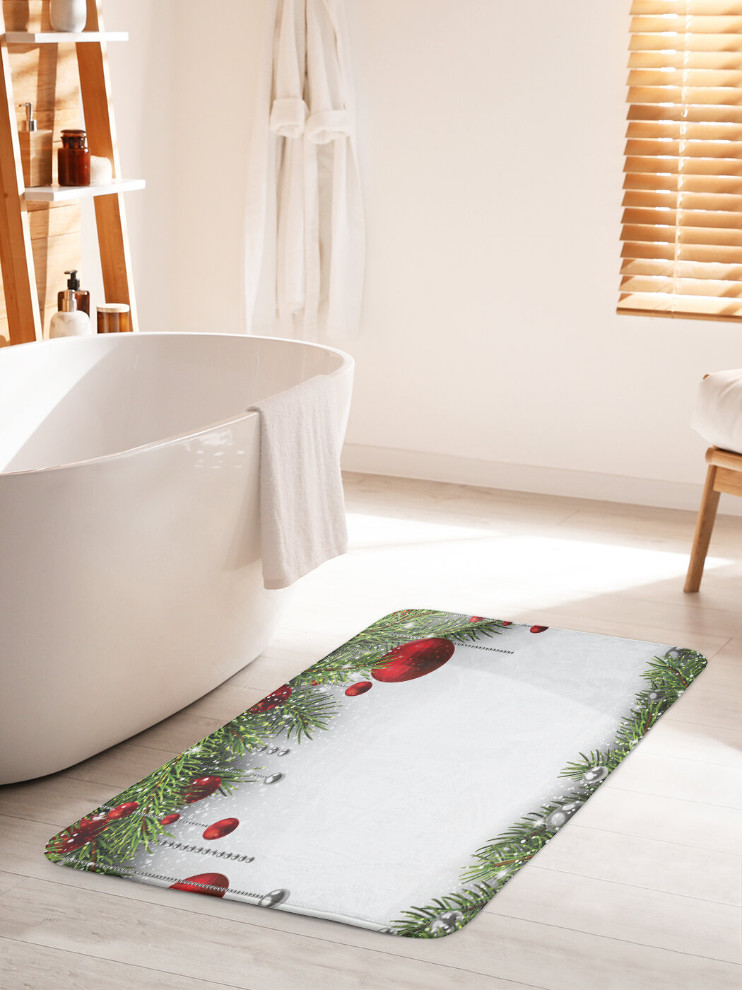 Коврик для ванной комнаты и туалета противоскользящий "Нарядные еловые лапы" 60х100 см, JoyArty