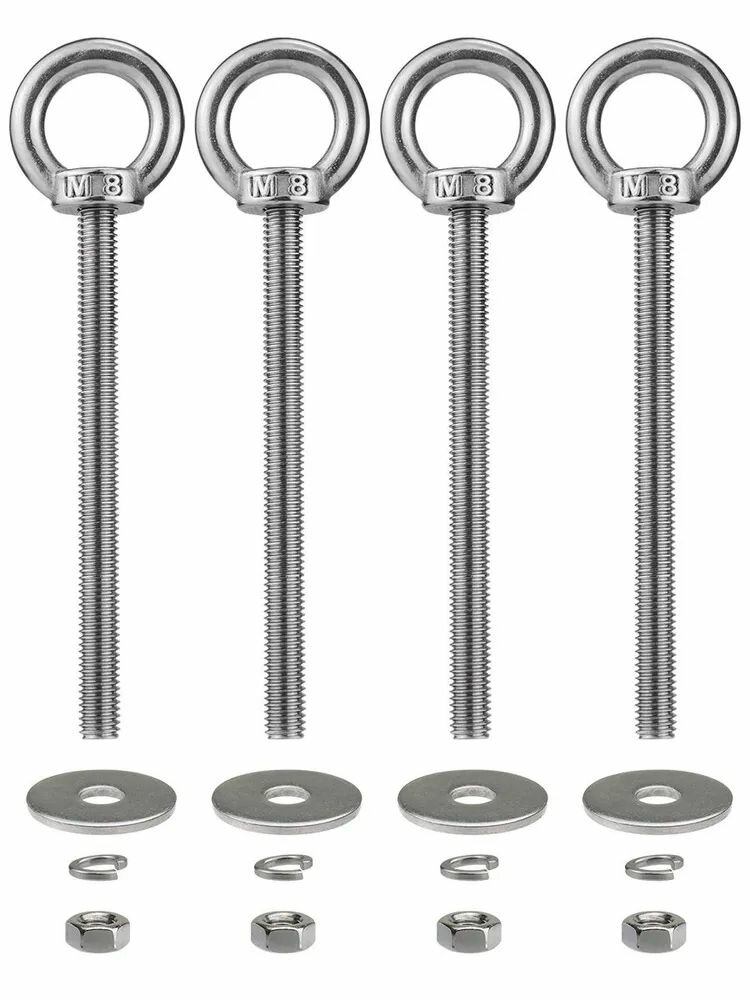 Рым-болт м8 удлиненный, м8x100 мм длинный Рым болт и гайки, нержавейка сталь, 4 шт