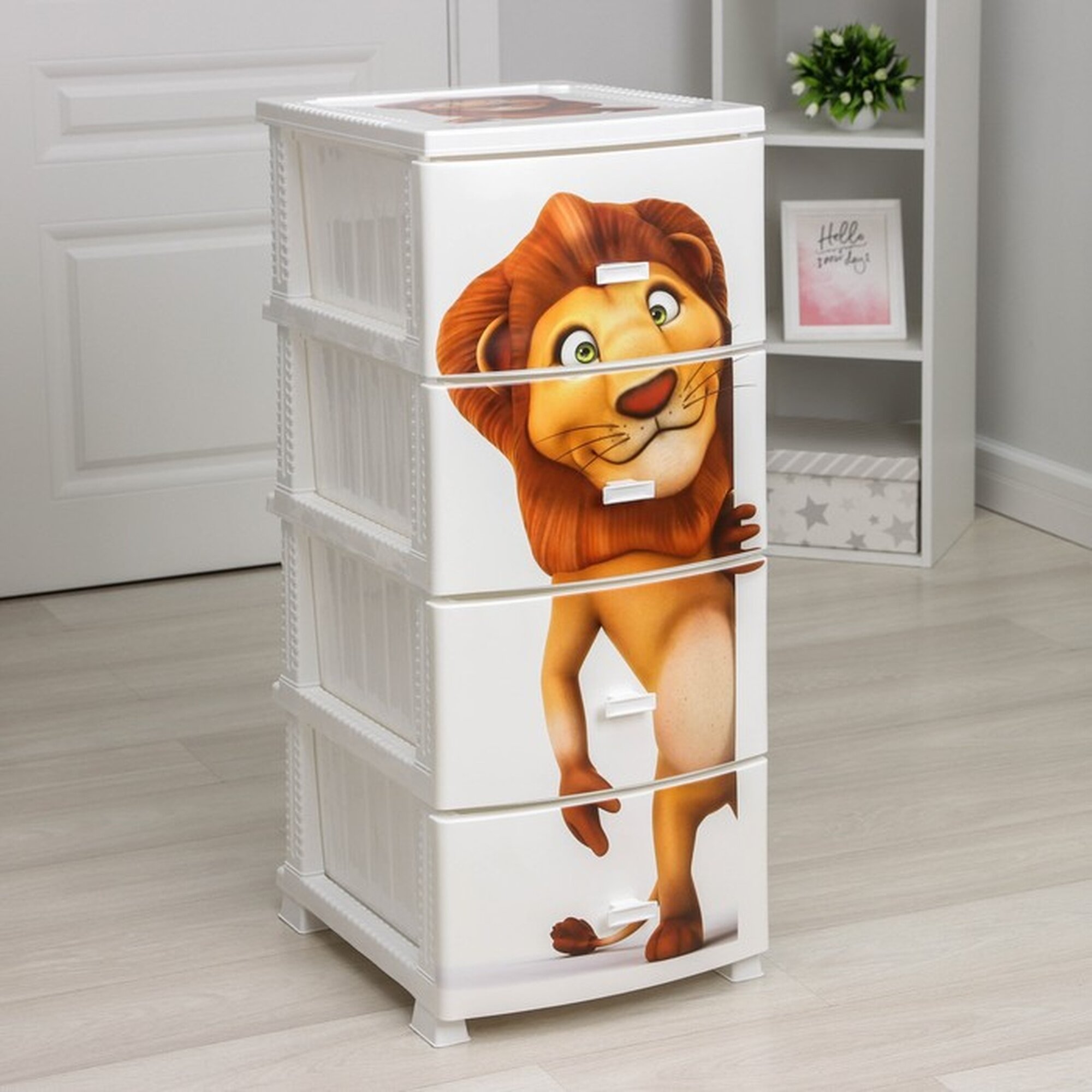 Комод 4-х секционный 38,5х47х95см "Декор. Лев", цвет белый