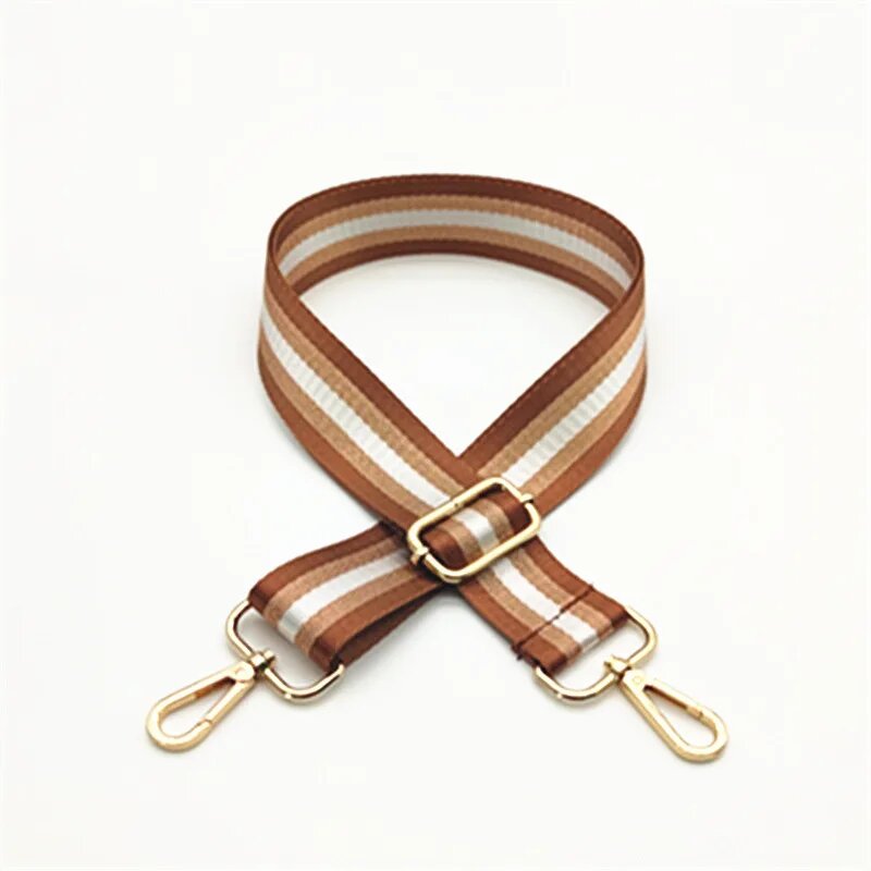 Коричневый ремень для сумки в полоску, Gun buckle, 12