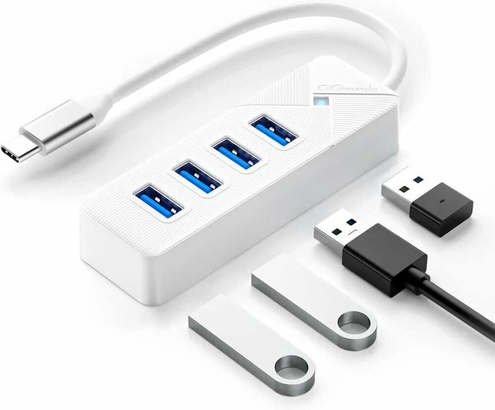 USB-хаб 4-портовый USB 3.0 (5 Гбит/с) компактный переходник для MacBook, Windows, Linux Белый 0.15 м