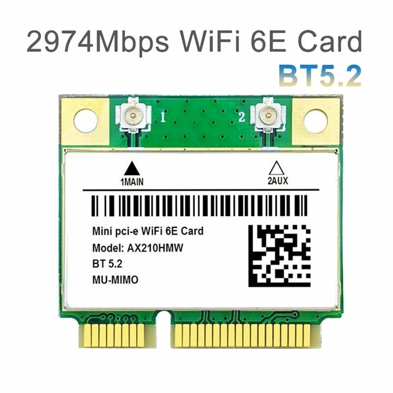 AX210HMW WiFi карта + антенна 6E Mini PCI-E AX210 802.11Ax/Ac 2.4G/5G/6Ghz BT5.2 Беспроводной адаптер для ноутбука