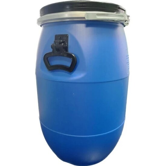 Бочка Полоцкпласт п/э 65л. круглая, с усиленной ручкой, с черной крышкой, с металлическим обручем цв. синий (в упаковке)