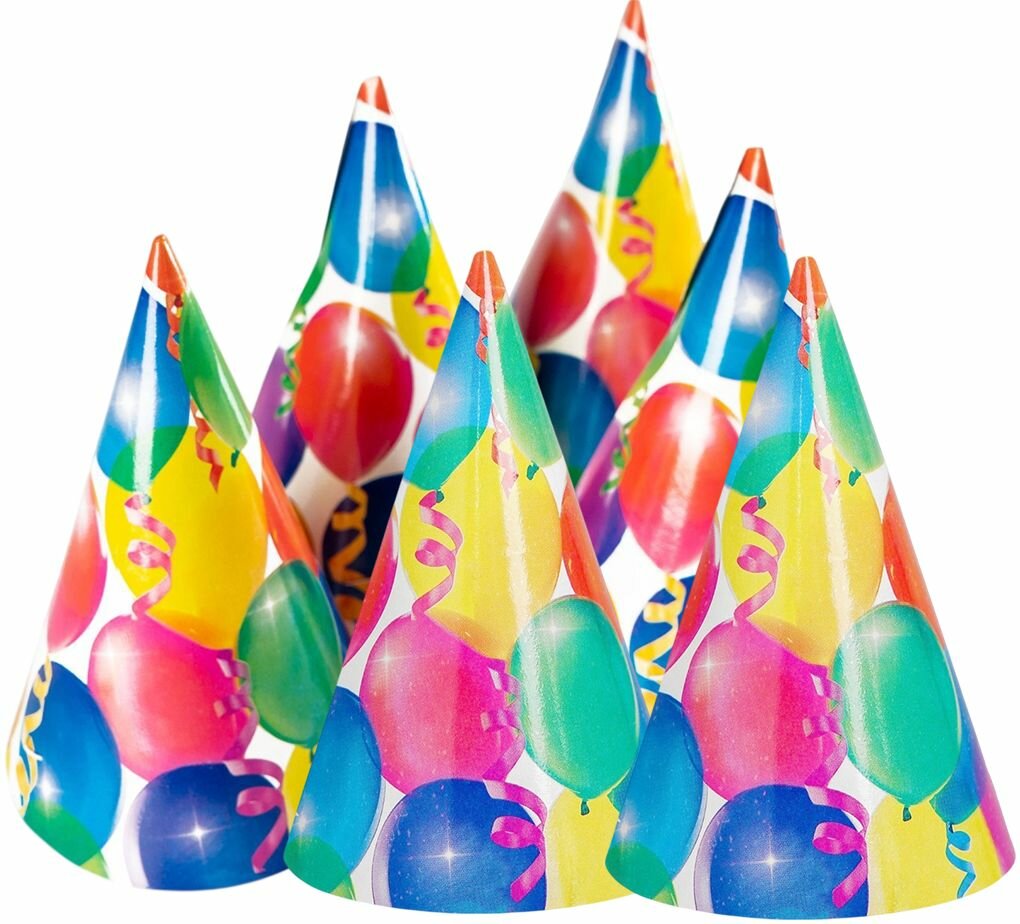 Колпак бумажный детский "Праздник" с резинкой, шапочки на день рождения из бумаги, праздничные колпачки для дня рождения ребёнка, головные уборы для вечеринки малыша, набор колпаков 6 штук