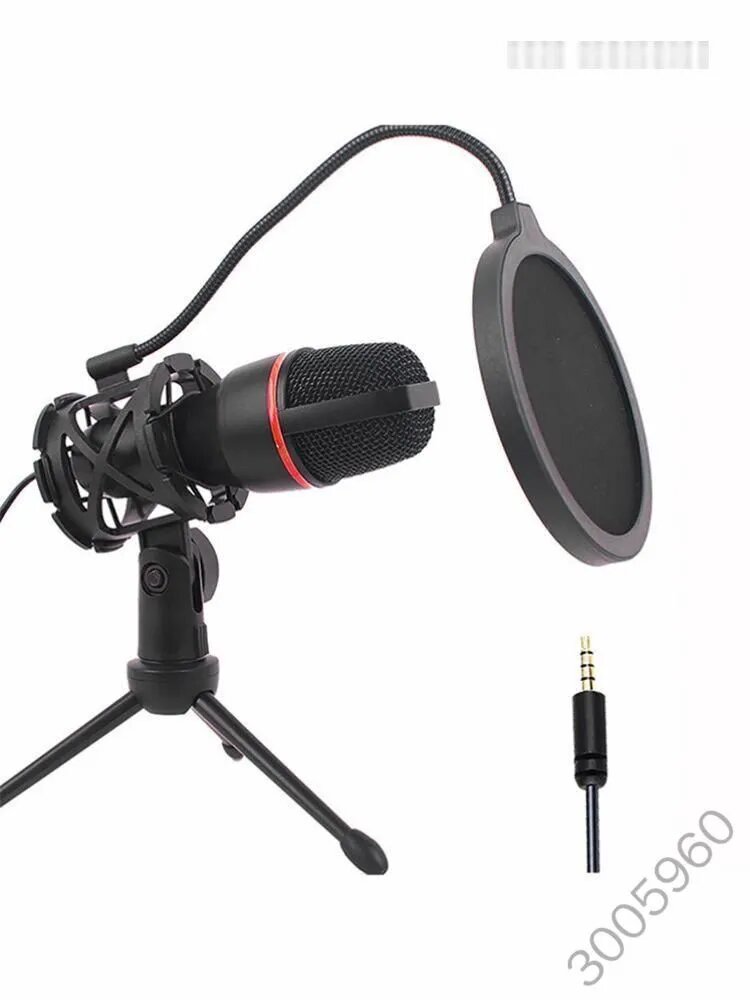Микрофон игровой (для стриминга) Конденсаторный микрофон jack 3.5 мм Со штативом микрофон для компьютера игровой для стрима , записи и подкастов, черный матовый