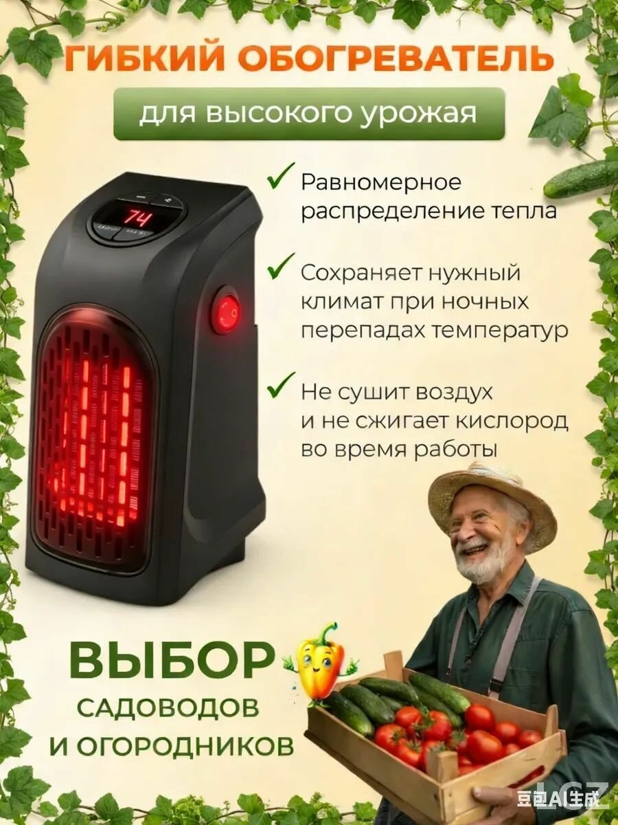 Конвекторный обогреватель K862, для теплицы, с пультом, ABS пластик, белый