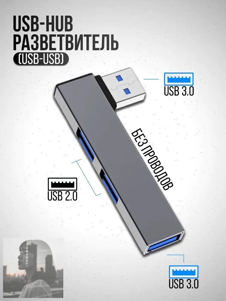 USB HUB 3.0 компактный 3 порта USB-USB для компьютера и ноутбука / USB разветвитель (концентратор) / USB Хаб
