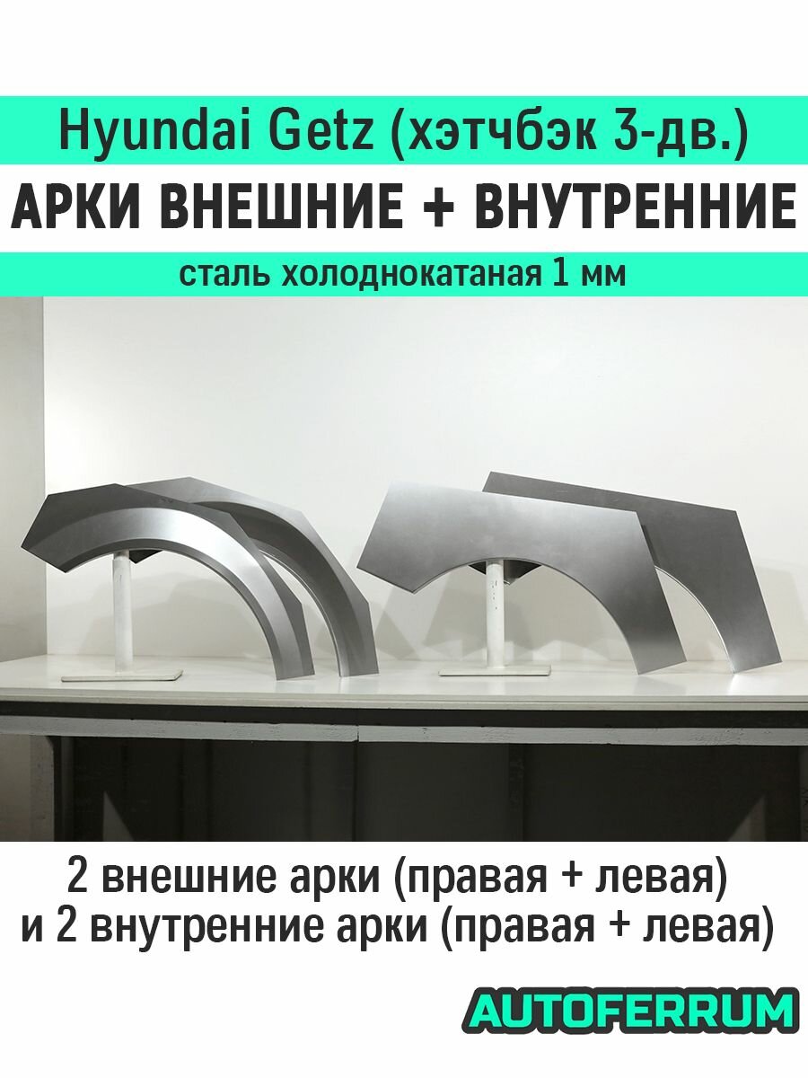 Комплект ремонтных задних внешних и внутренних арок (1 мм) для Hyundai Getz 2002-2011 (Хендай Гетц 3дв) 3дверный хэтчбэк, холоднокатаная сталь