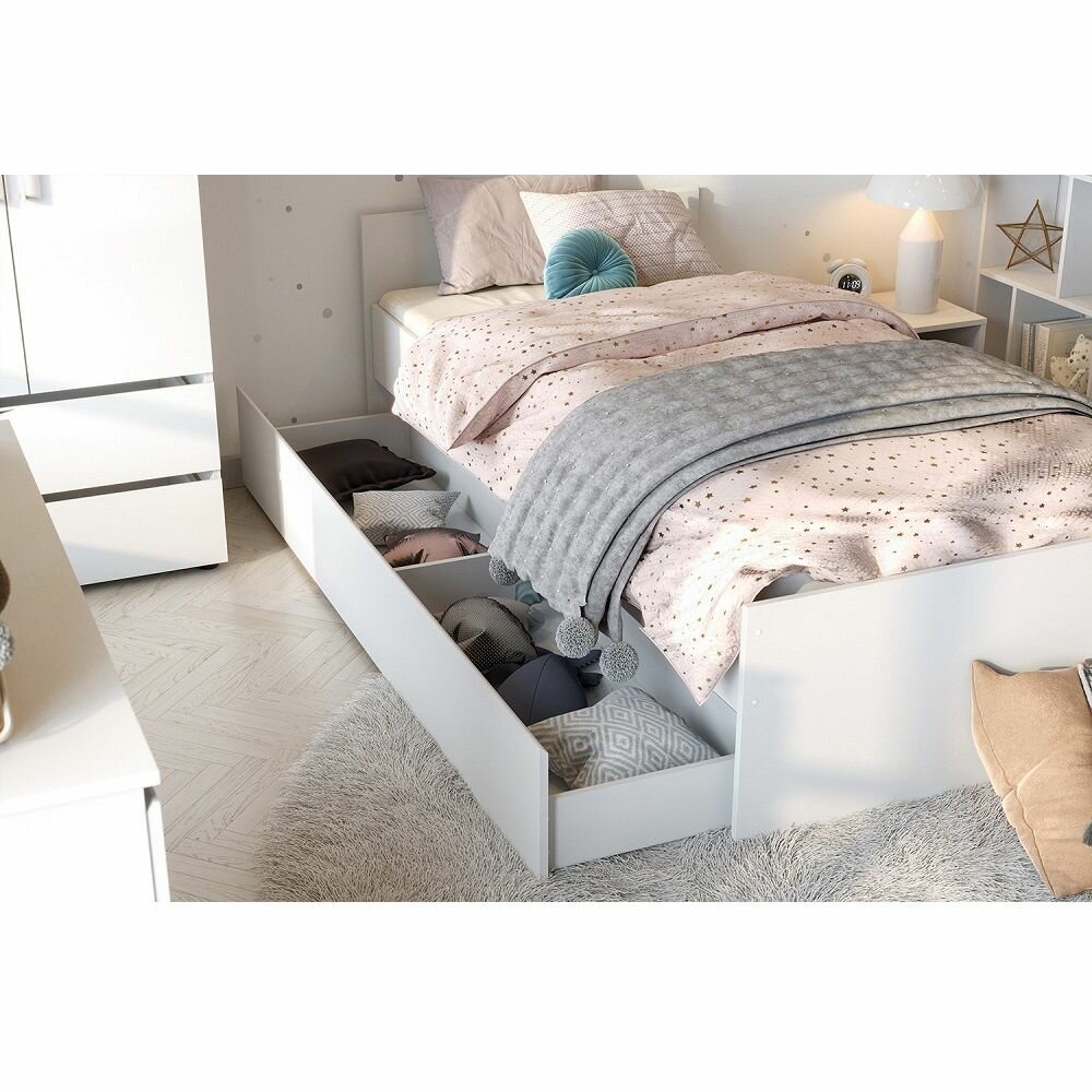 Кровать Токио, односпальная 90х200, с ящиками, цвет Белый текстурный