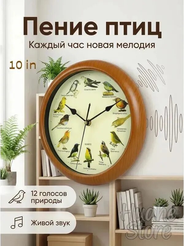 Настенные часы "часы настенные электронные" с пением птиц, 26 см х 26 см
