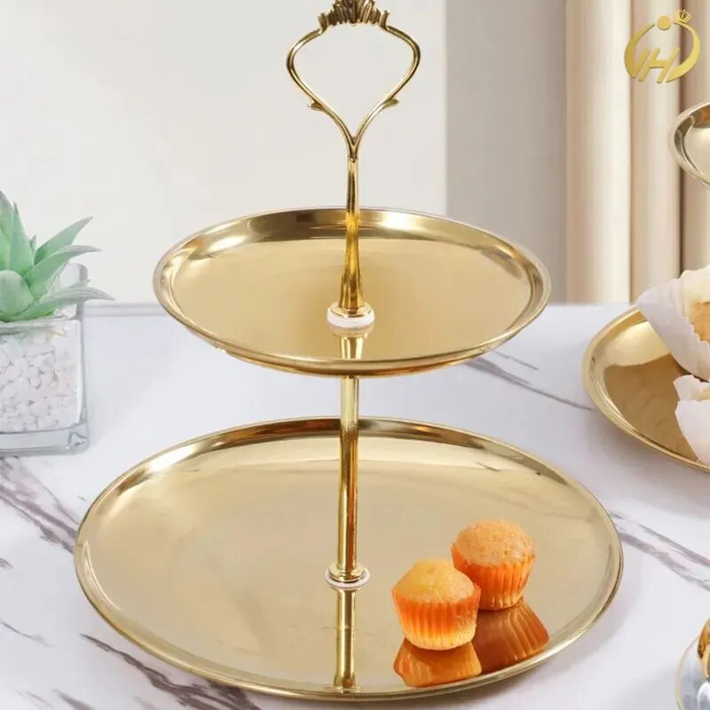 Elegant Two-Tier Serving Tray for Exquisite Presentation - Perfect for Desserts, Gold — фото 1