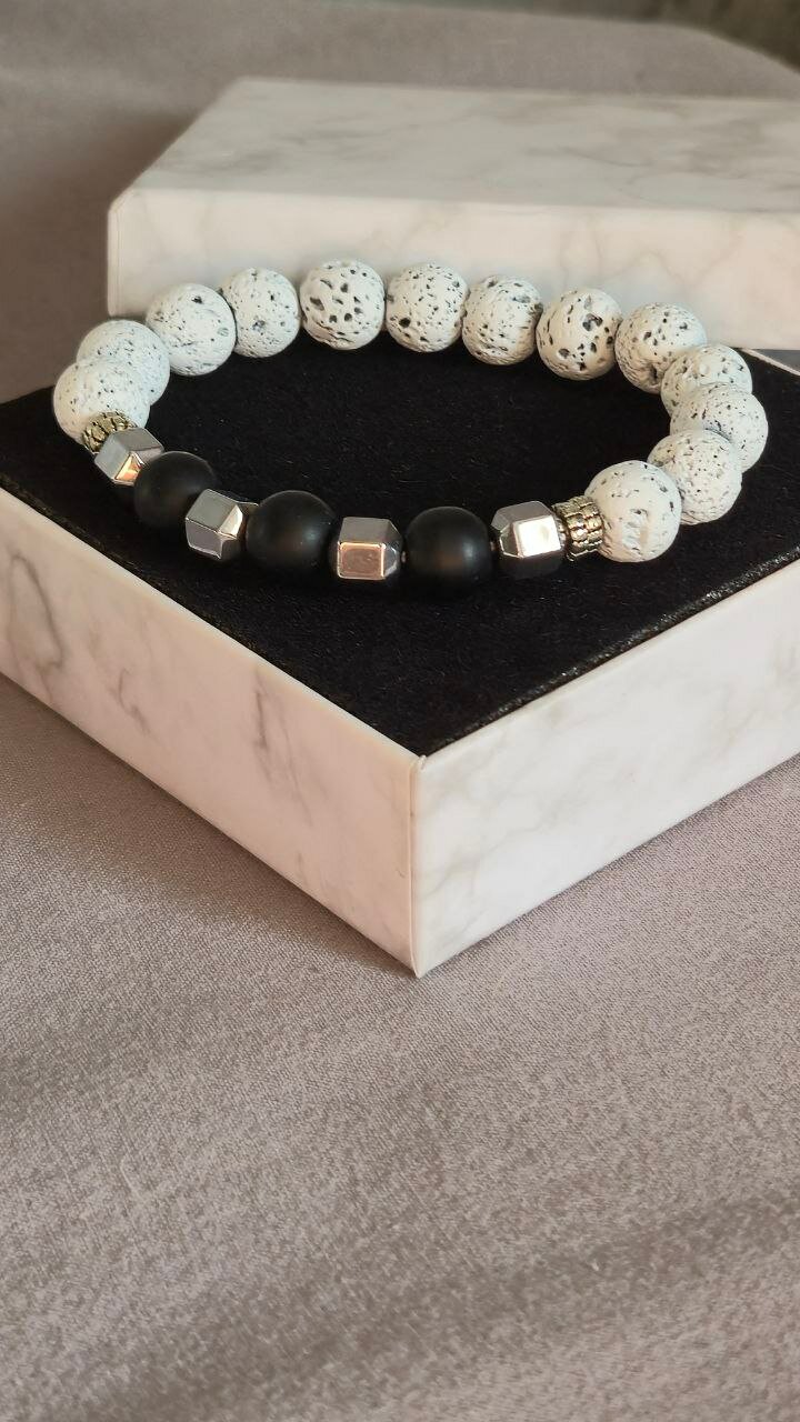 Эластичный браслет, гематит, вулканическая лава, шунгит