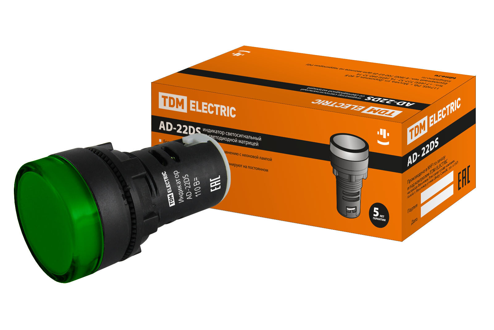Лампа сигнальная AD-22DS LED зеленый 110В AC/DC TDM SQ0702-0031