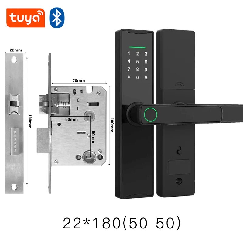 Умный замок Tuya Bluetooth, черный 22x180 5050