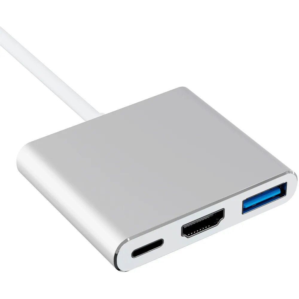 USB-концентратор Type-C hub для Macbook 3 в 1 (USB 3.1 Type-C, USB 3.0, HDMI) Серебристый — фото 1