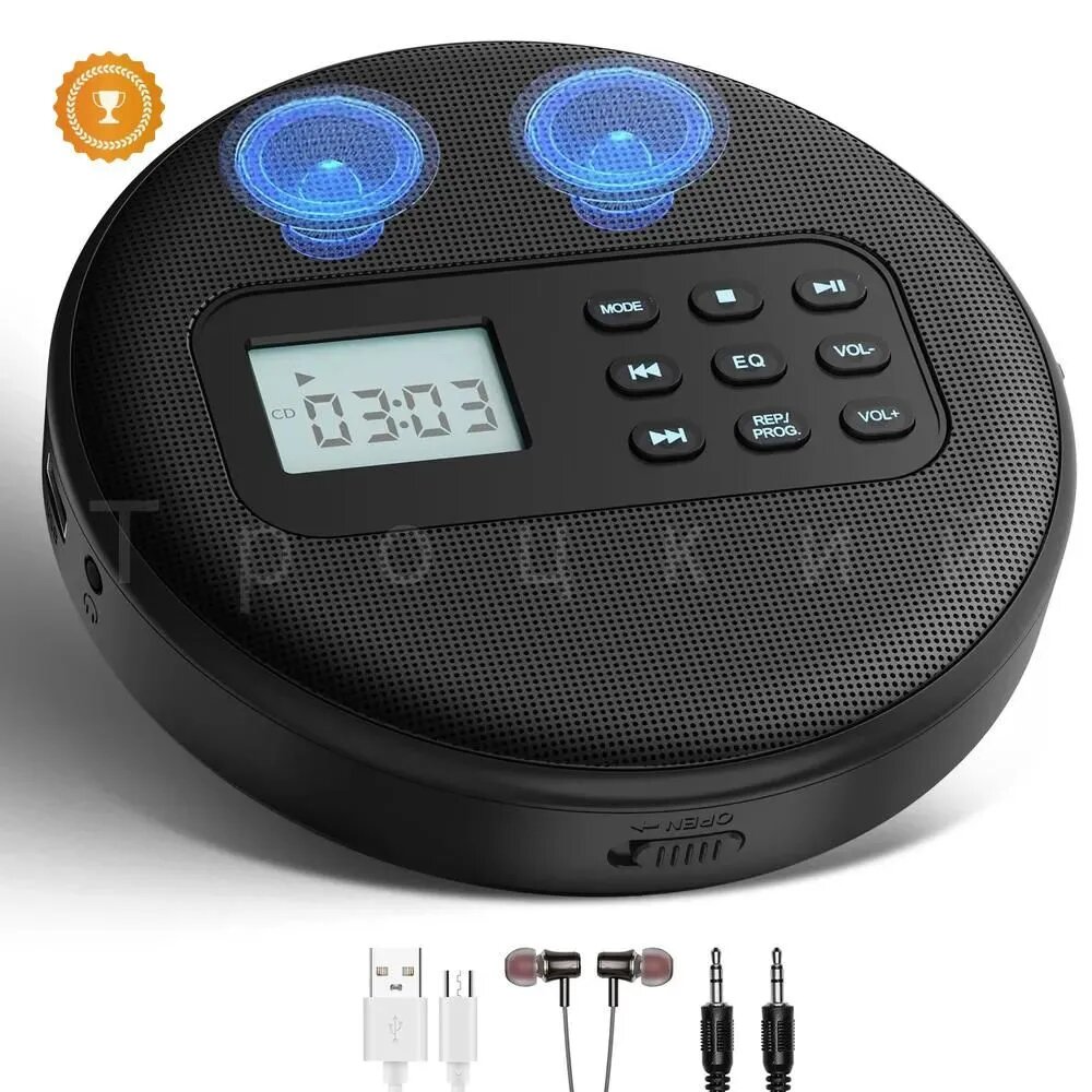 GM Портативный автомобильный CD - проигрыватель KUEPHOM Поддерживаемый проигрыватель CD со стереодинамиком и защита от прыжков Discman CD - плеер