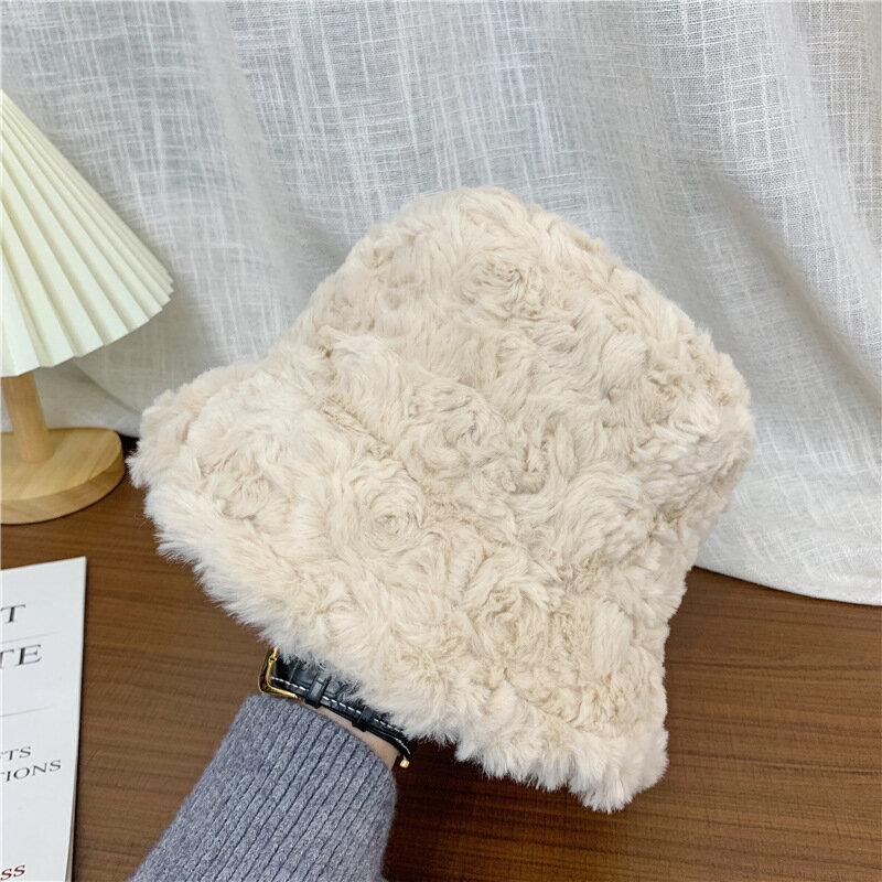 Японская плюшевая рыбацкая шапка для женщин осенью и зимой, теплая, с большими полями, универсальная, милая, темпераментная, женская, цветная, модная шляпа-тазик