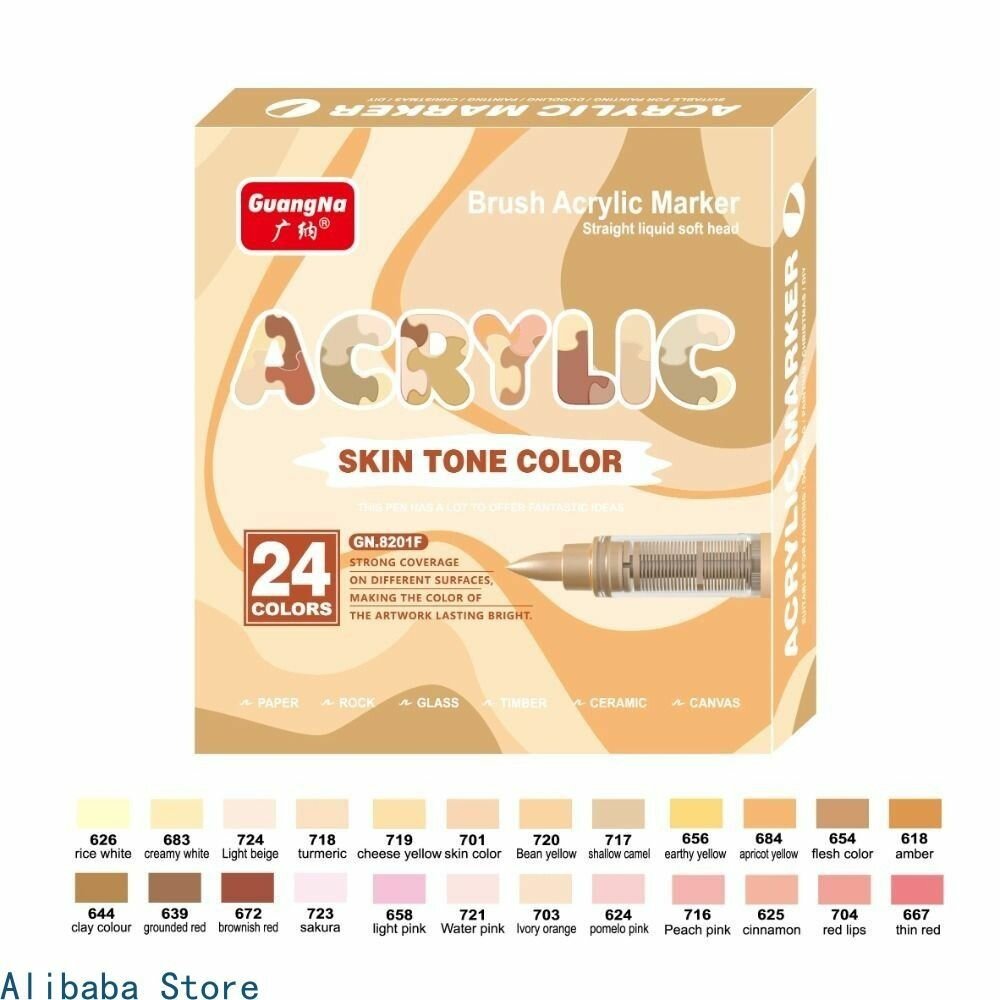 Набор из 24 акриловых маркеров цвета кожи и макаронных цветов, художественные маркеры