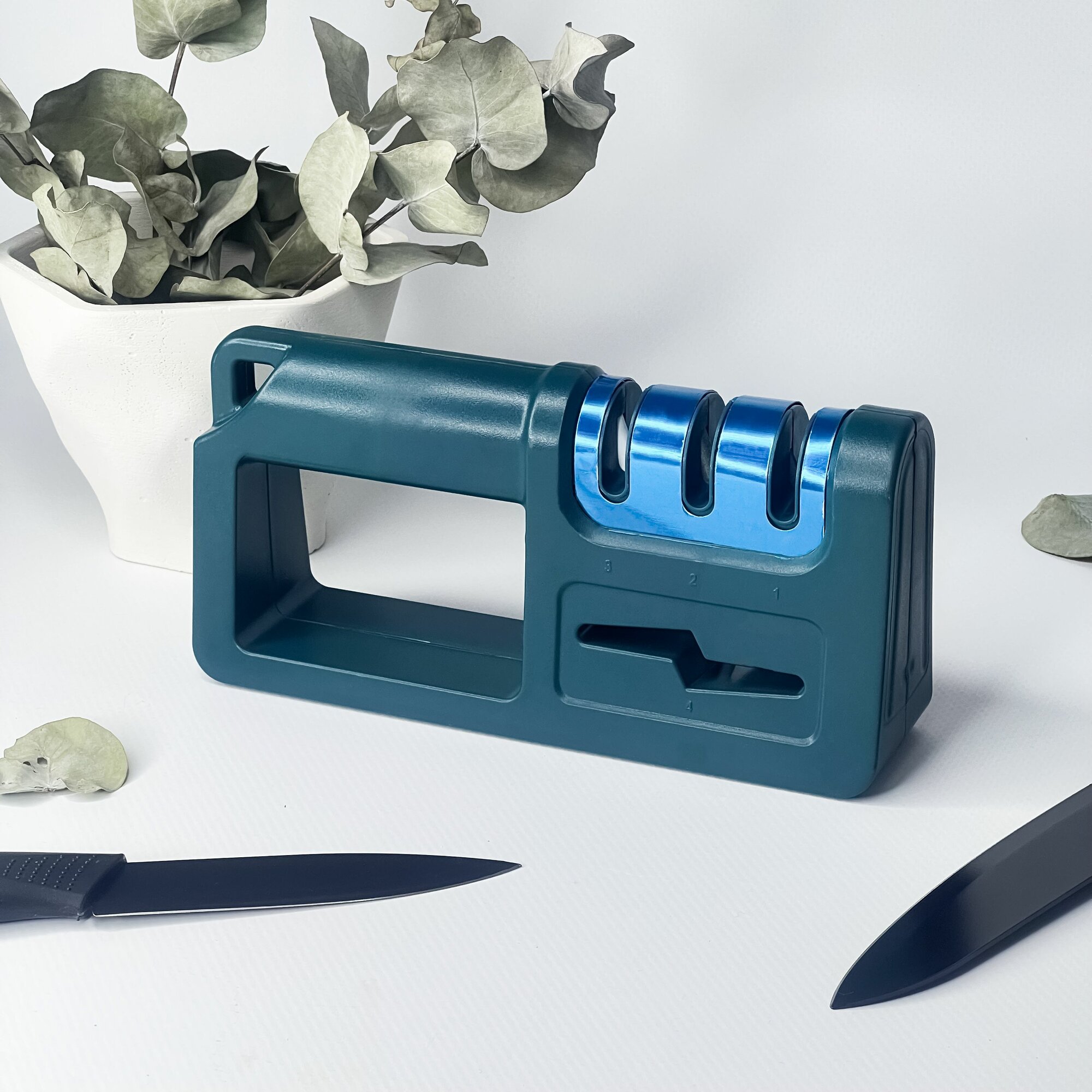 Точилка для ножей и ножниц 4 в 1, ножеточка ручная механическая