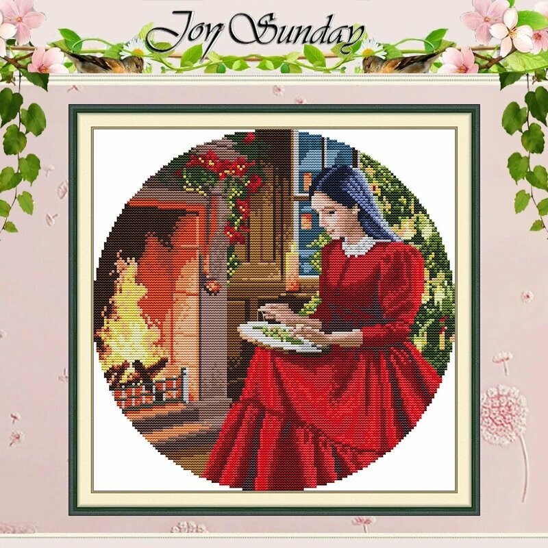 Набор для вышивания крестом Joy Sunday "Женщина в красном платье", 14CT HD