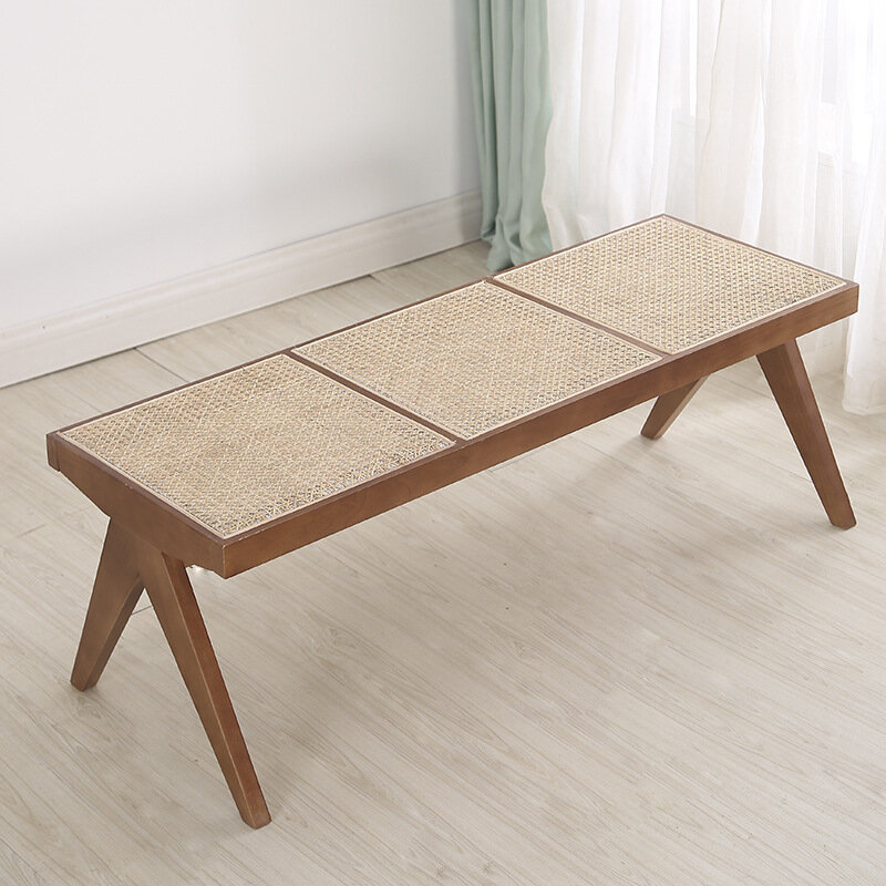 Все твердая древесина Nordic ротанг wabi-sabi ветер столовая деревянная скамейка дом столовая гостиная высокий стул журнал цвет скамейки