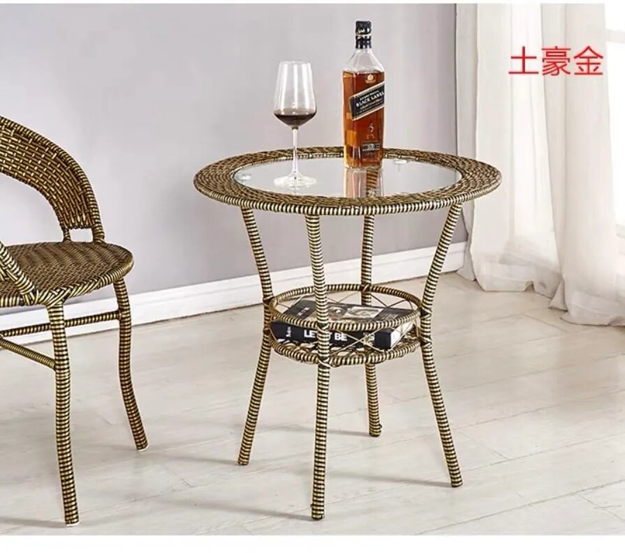 Садовый стол из закалённого стекла 60,5×60×60 см, белый под ротанг, для сада, балкона, двора и гостиной