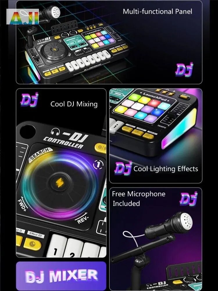 Детский музыкальный микшер DJ, с эффектами, световыми эффектами, от батареек — фото 1