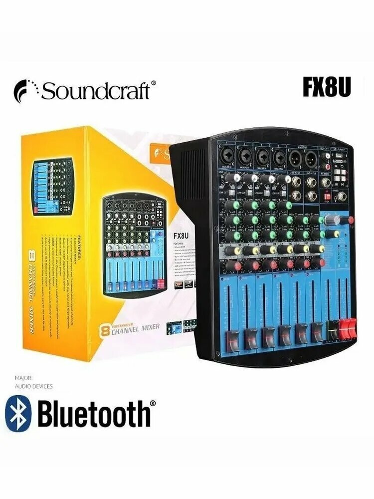 Soundcraft FX8U Многофункциональный профессиональный 8 - канальный смеситель, усилитель мощности, звук стабилен, подходит для нескольких случаев