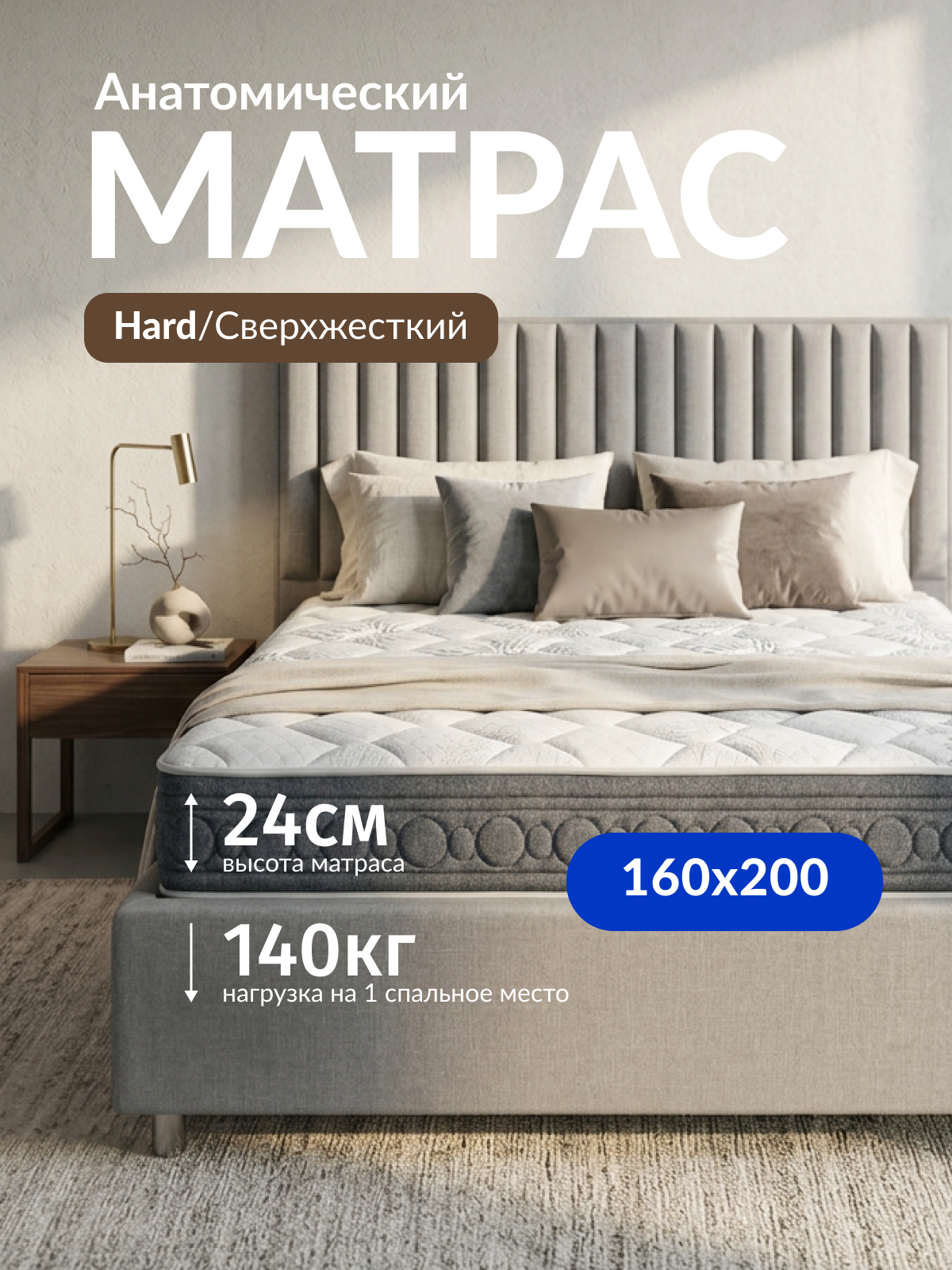 Матрас Strong Оригинал Хард 160x200 см, независимый пружинный блок, двуспальный, двусторонний, жесткий, анатомический