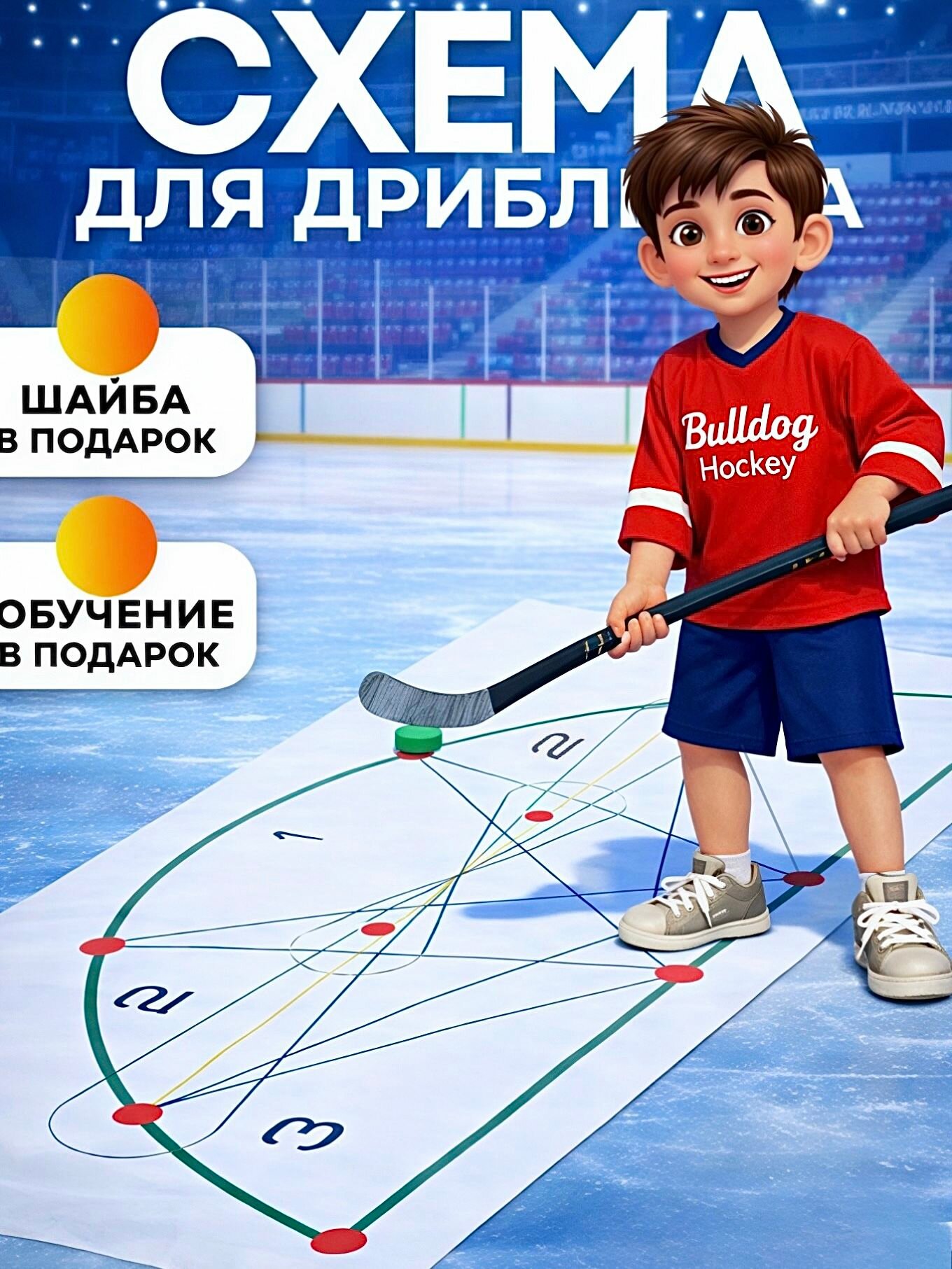 Тренажер для дриблинга со всеми базовыми упражнениями (шайба в подарок)