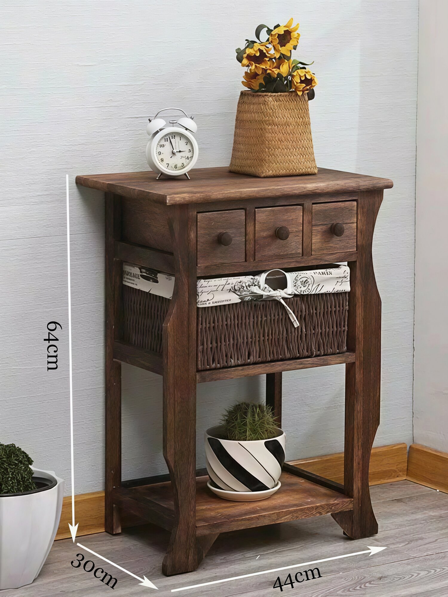 Комод "Ретро", массив тополя, прикроватный, 4 ящика, коричневый