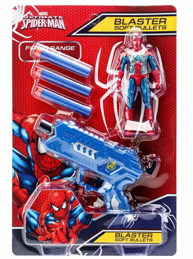 Бластер Huada Toys Spider-man + фигурка, мягкие пули, в блистере, от 3 лет, 2403L0072-R