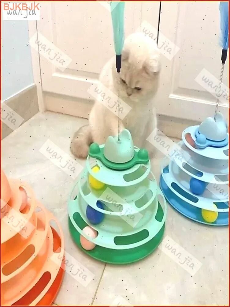 Пирамидальная кошачья игровая башня с игрушечным животным мятно-зеленого цвета