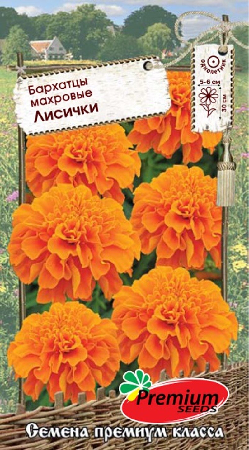 Семена Бархатцы махровые Лисички (0,3 г), высота до 30 см, Премиум Сидс