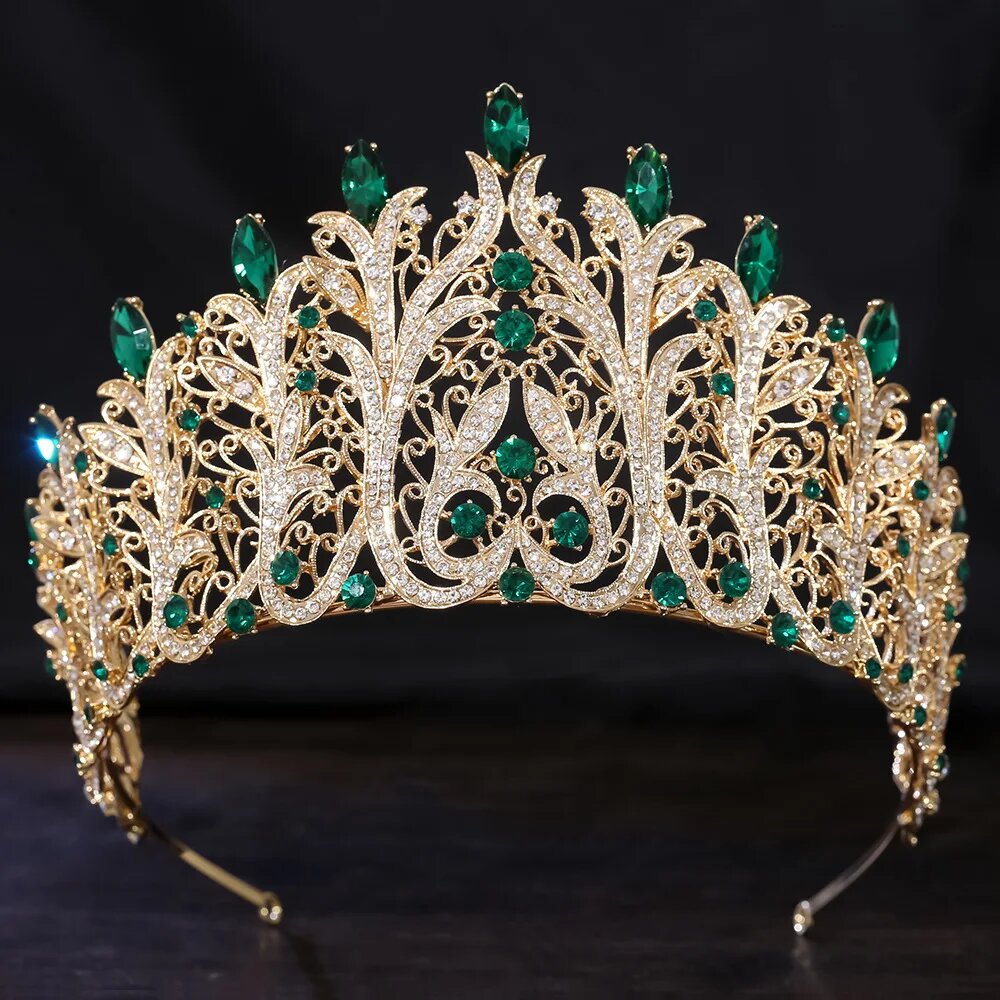 KMVEXO хрустальная корона в стиле барокко Зеленый, H1290-Gold-Green