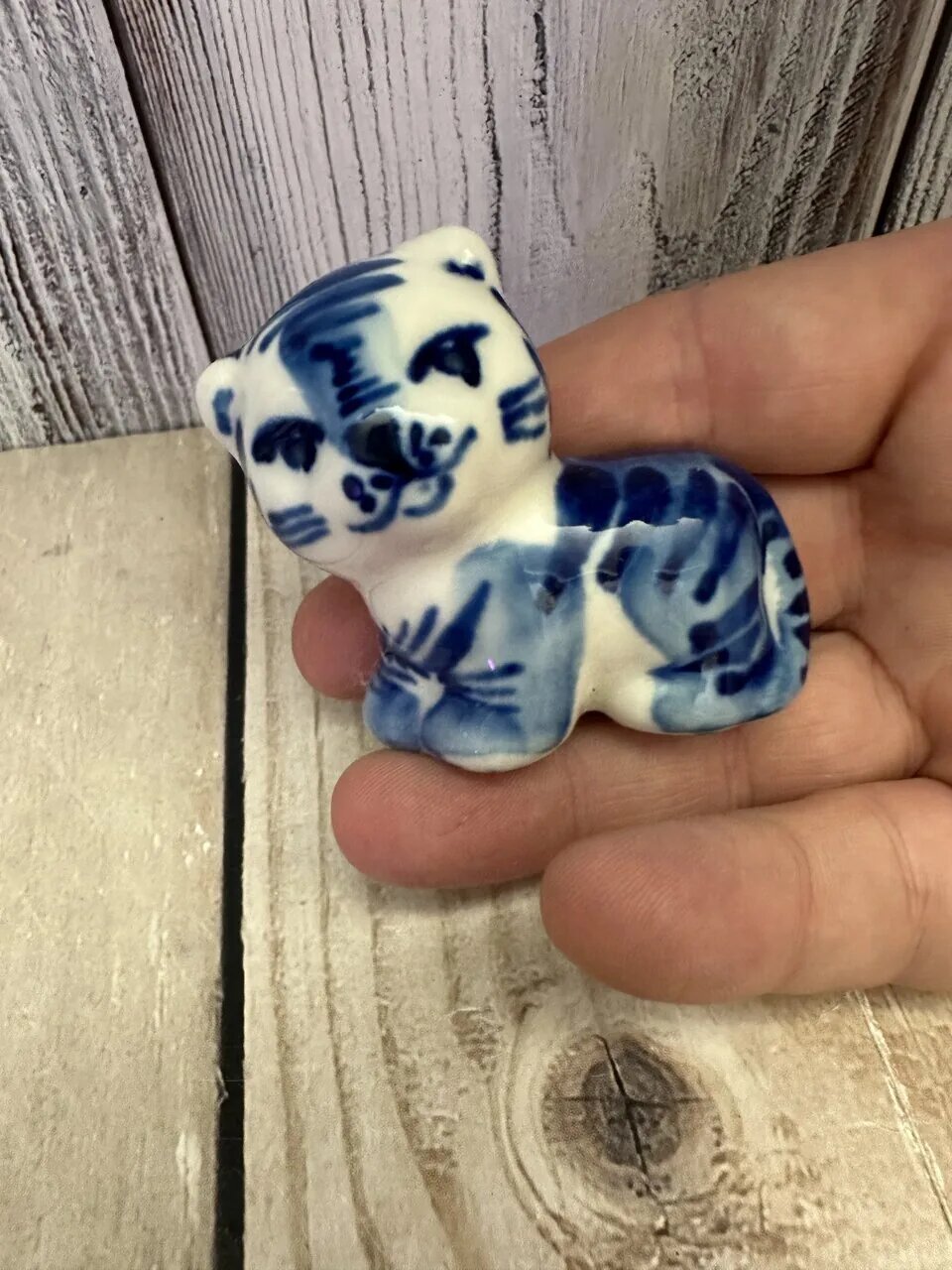 Cтатуэтка Весёлая Кошечка Гжель Фарфор винтажная Авторская шикарная