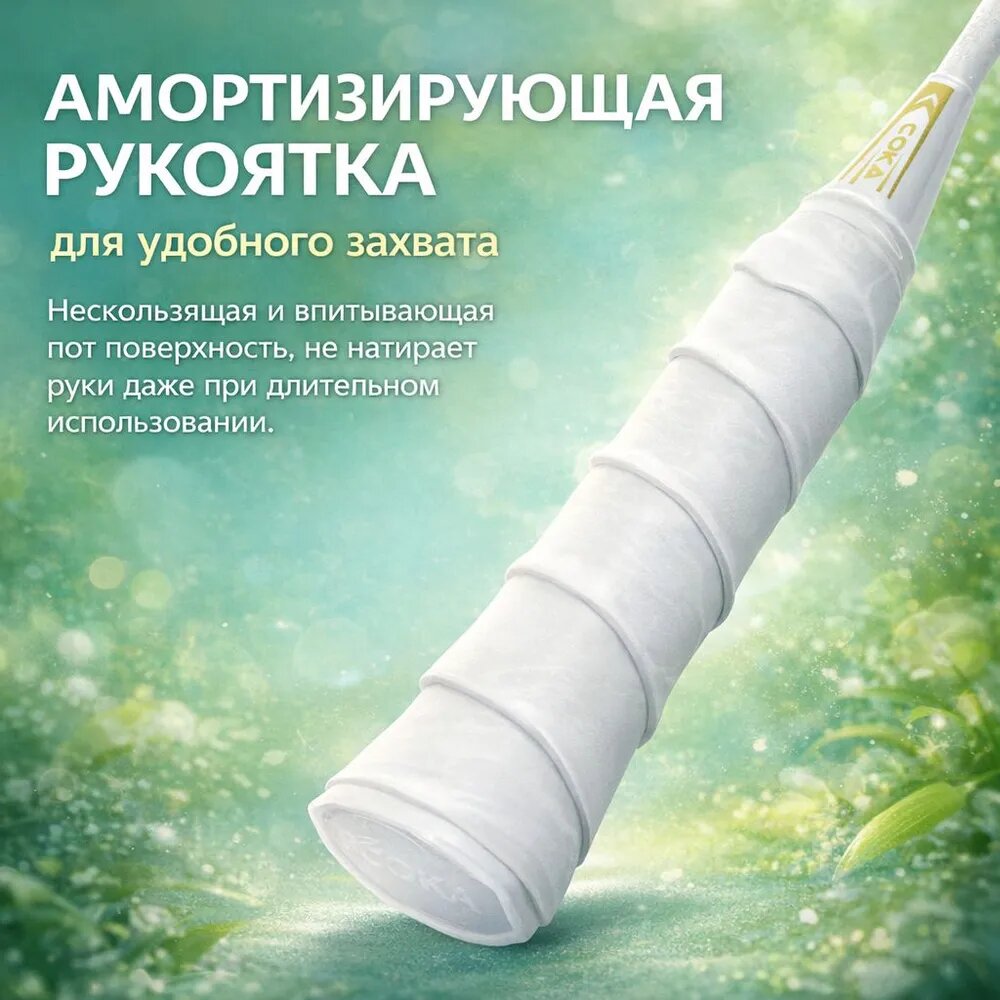 Набор для бадминтона COOKA с 2 ракетками, 1 чехлом и 3 воланами. Белый, золотой и зеленый цвет. — фото 1