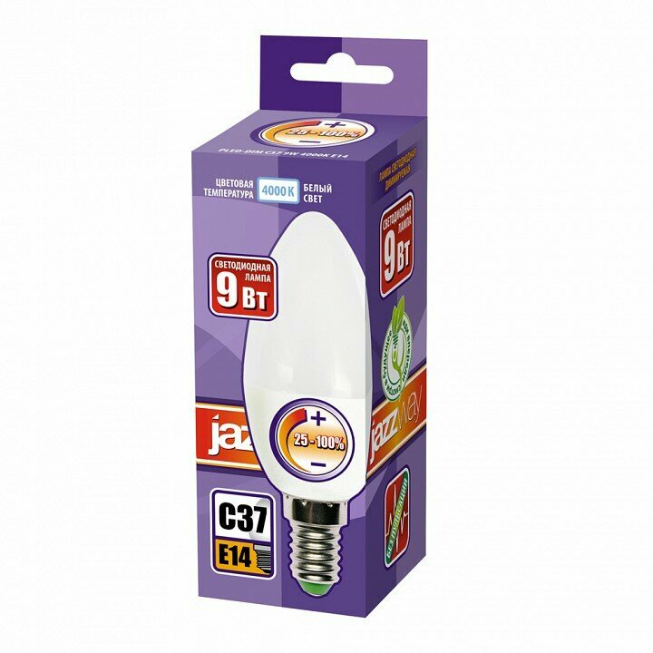 Лампа светодиодная Jazzway E14 9Вт 4000K PLED- DIM C37 9w 4000K E14 [10 шт.]