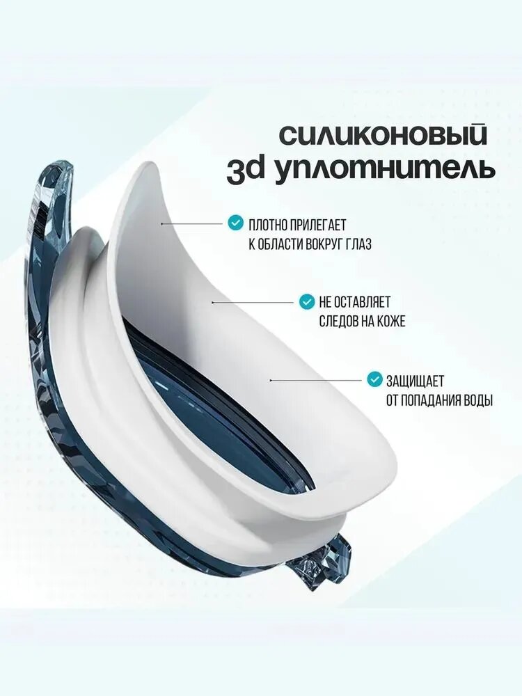 Очки для плавания для близорукости с диоптриями -2.5, регулируемые ремешки, голубые — фото 1