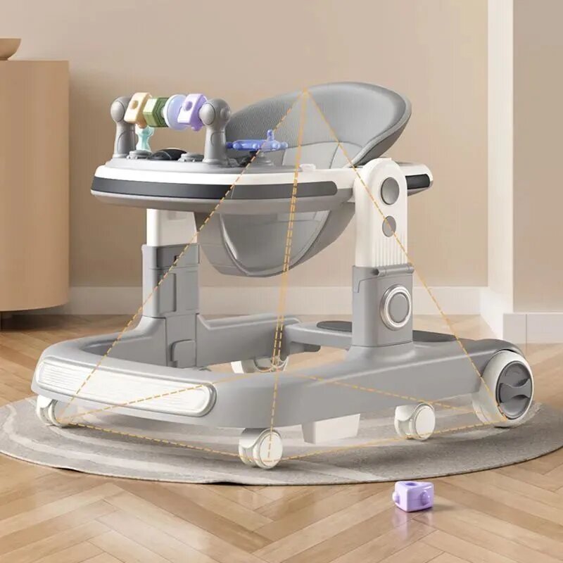 Ходунки детские Babywalker Серые Унисекс, 6-12 месяцев, с игровой панелью и ручкой для родителей — фото 1