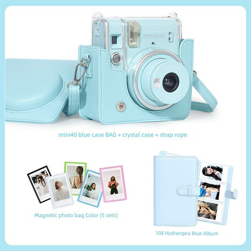 Чехол для Fujifilm Instax mini 40 с чехлом, синий с 108 синими фотоальбомами, магнитным чехлом, 5 цветными карточками